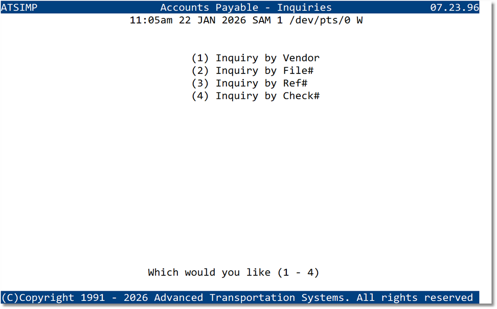 FasTrax — Accounts Payable (AP) Menu