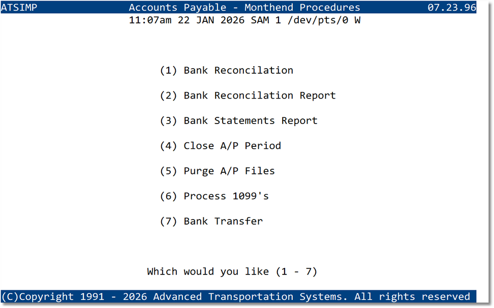 FasTrax — Accounts Payable (AP) Menu